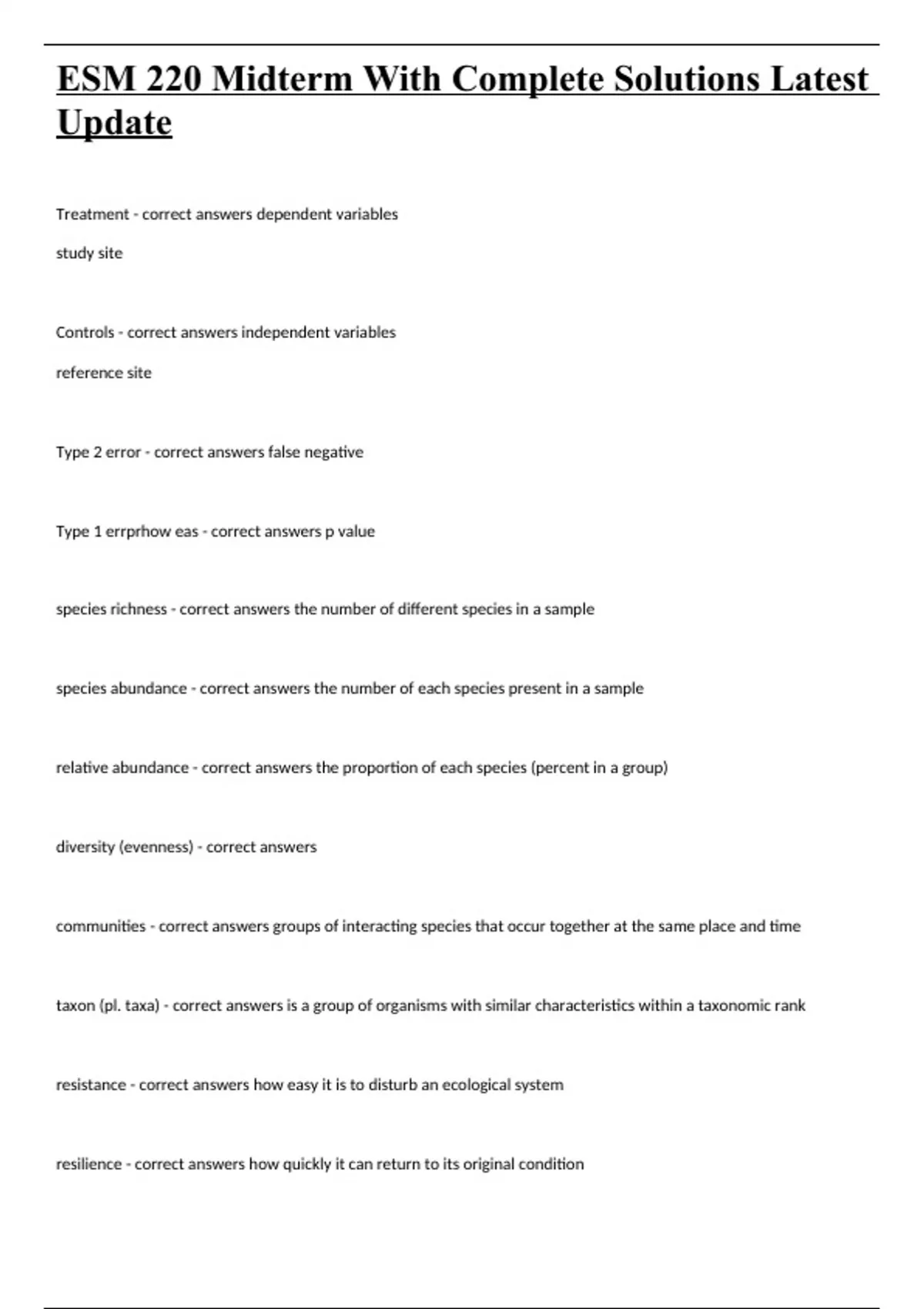 ESM 220 Midterm With Complete Solutions Latest Update - ESM 220 - Stuvia US