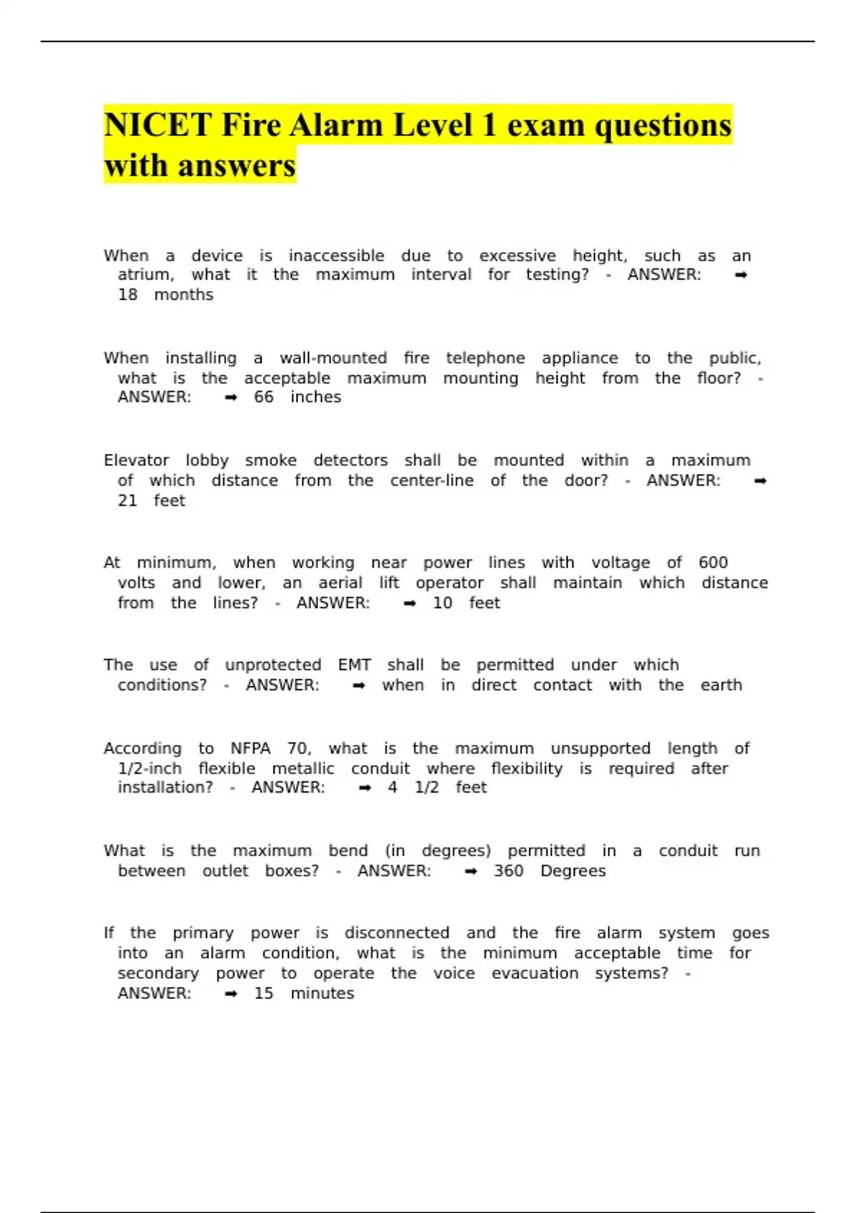 NICET Fire Alarm Level 1 exam questions with answers - NICET Fire Alarm ...