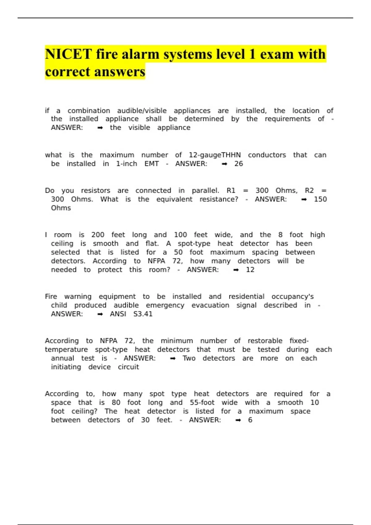 NICET fire alarm systems level 1 exam with correct answers - NICET fire ...