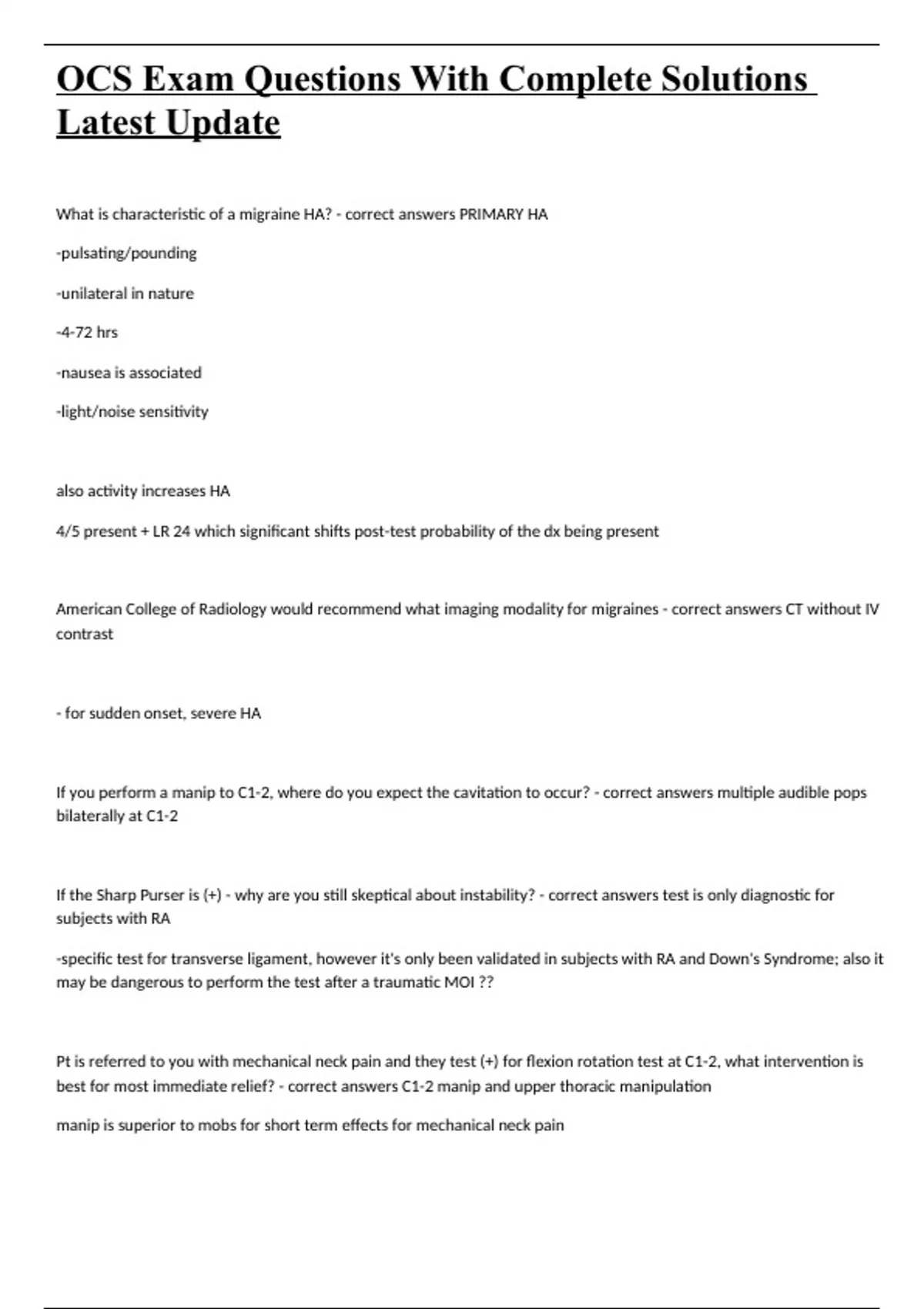 OCS Exam Questions With Complete Solutions Latest Update - OCS - Stuvia US