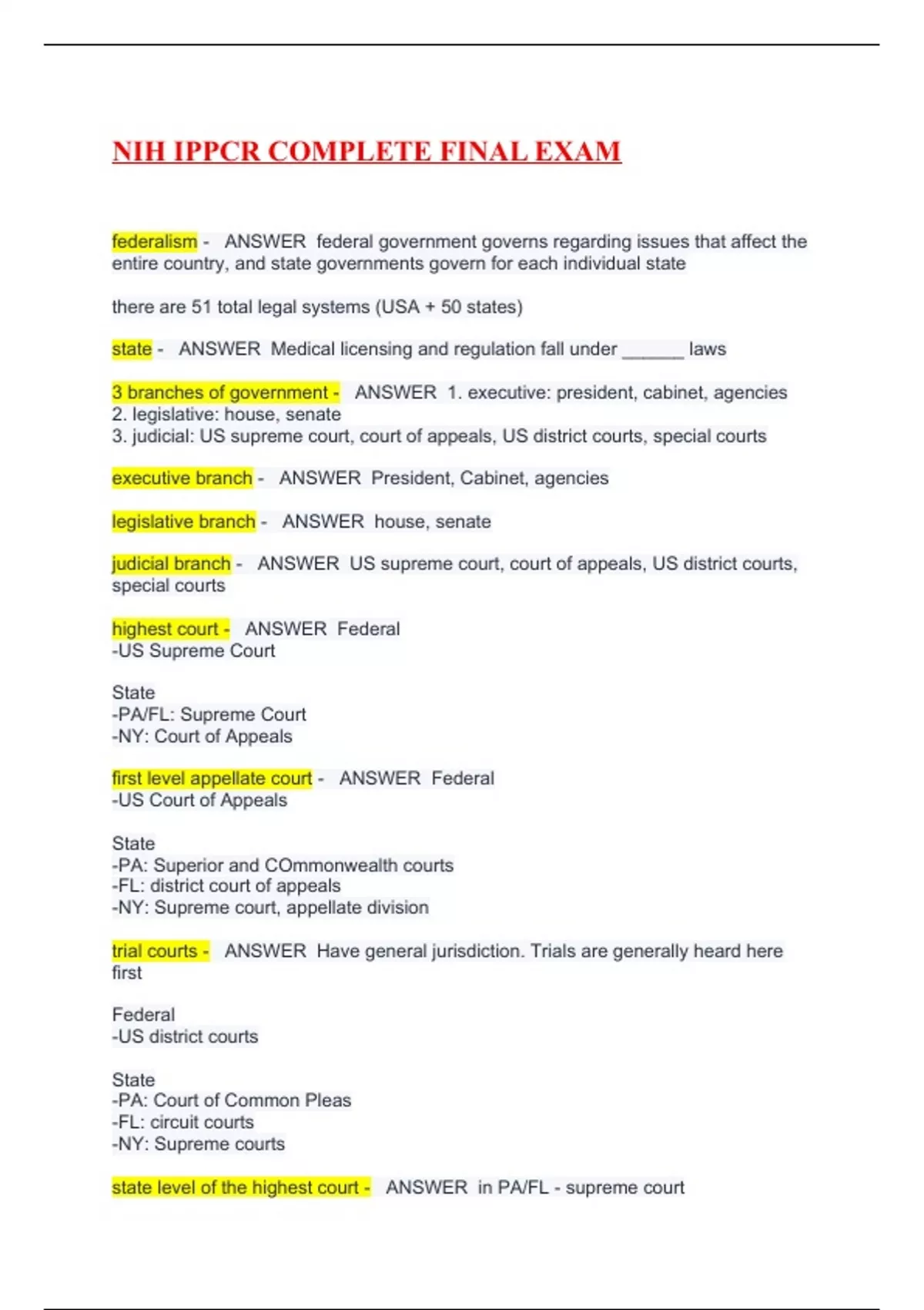 NIH IPPCR COMPLETE FINAL EXAM - NIH IPPCR - Stuvia US