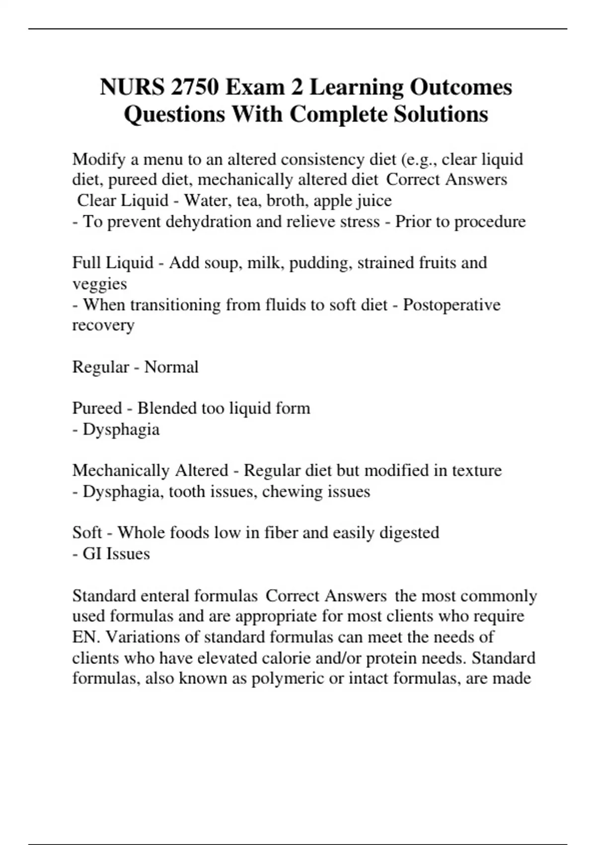 NURS 2750 Exam 2 Learning Outcomes Questions With Complete Solutions - NURS 2750 - Stuvia US