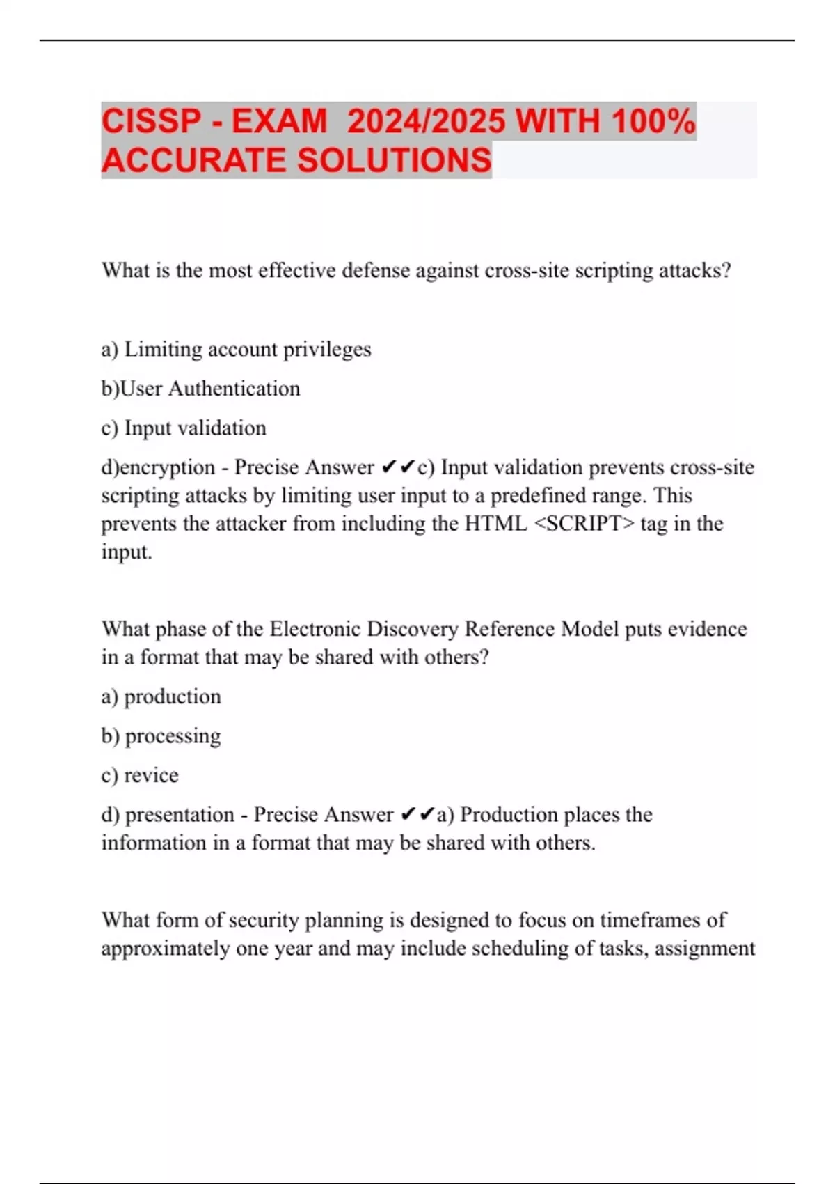 CISSP - EXAM 2024/2025 WITH 100% ACCURATE SOLUTIONS - CISSP - Stuvia US