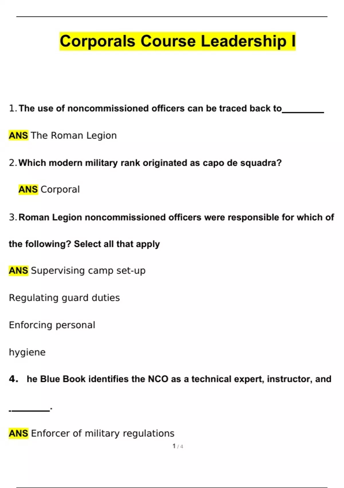 Corporals Course Leadership I Questions And Answers 2024 2025 Verified Answers Corporal