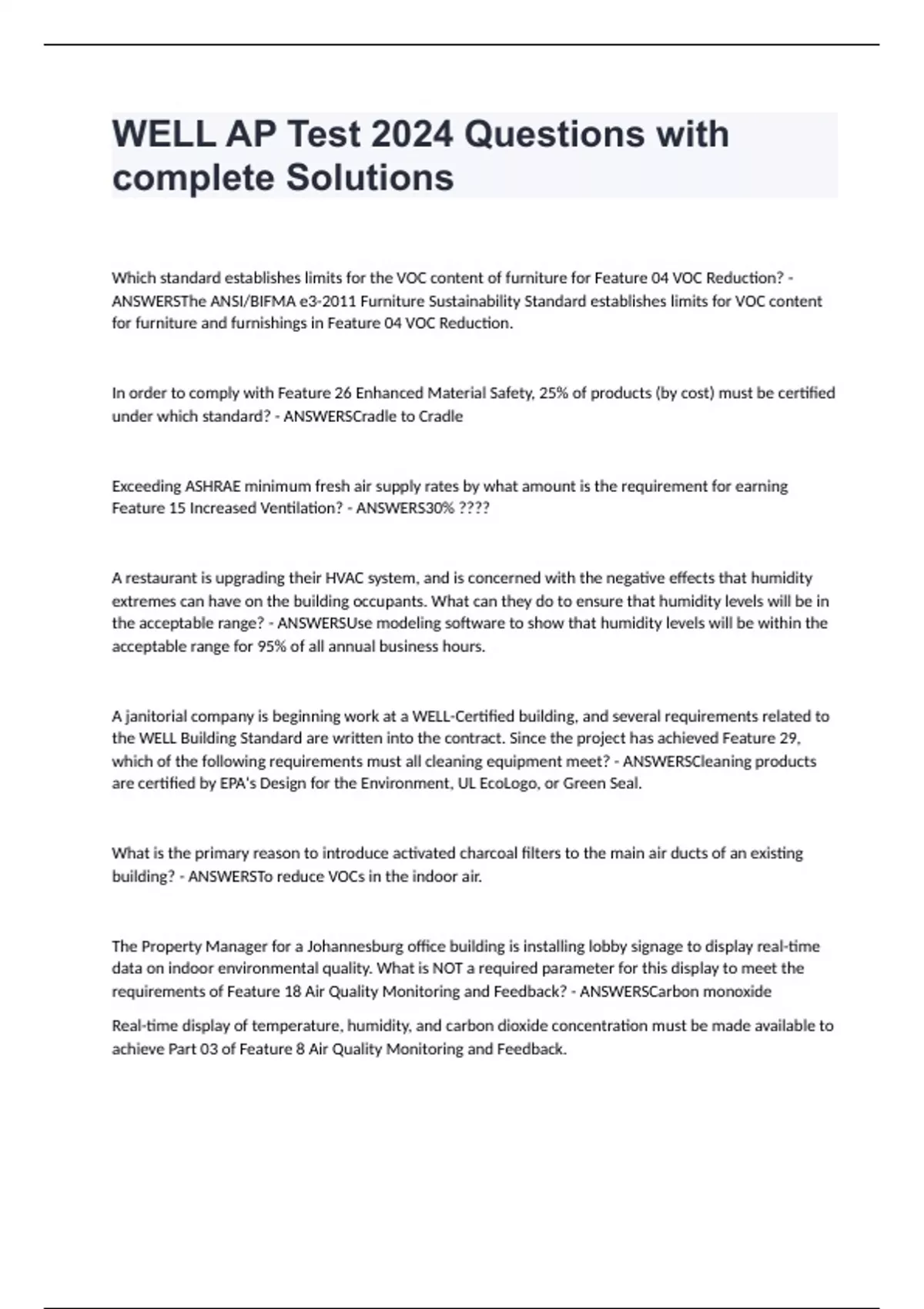 WELL AP Test 2024 Questions with complete Solutions - WELL AP - Stuvia US