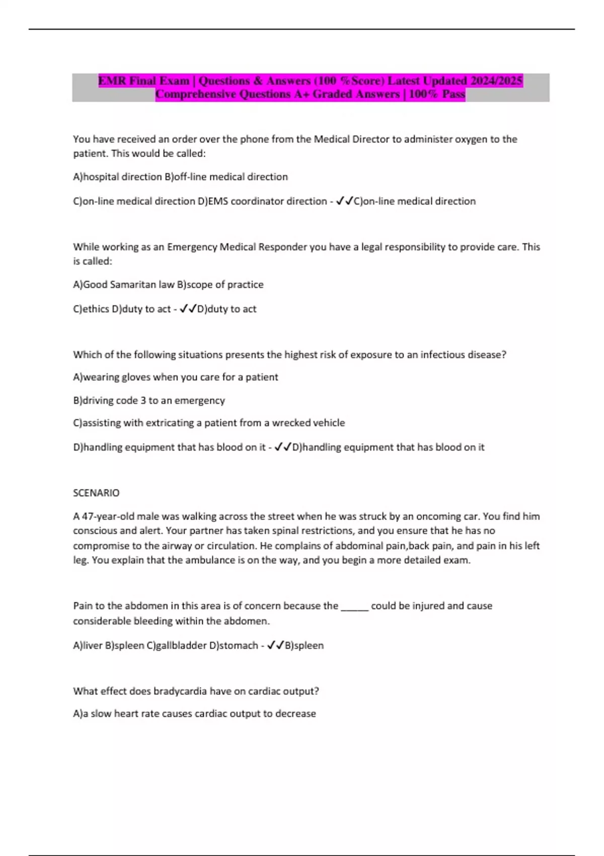 EMR Final Exam | Questions & Answers (100 %Score) Latest Updated 2024/ ...