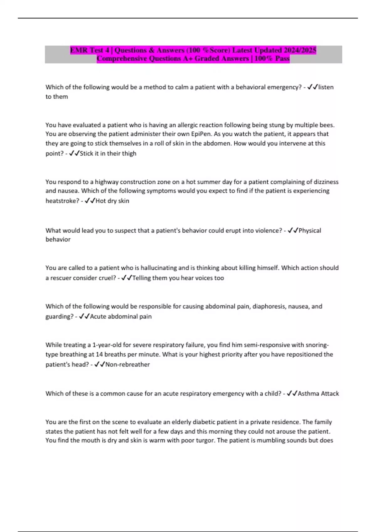 EMR Test 4 | Questions & Answers (100 %Score) Latest Updated 2024/2025 ...