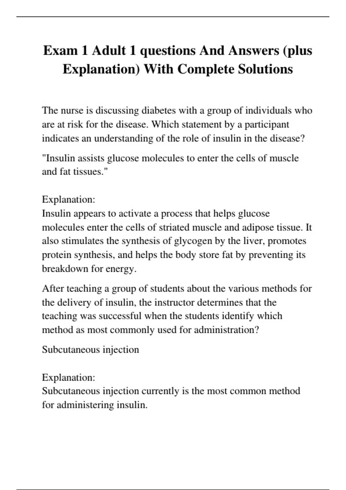 Exam 1 Adult 1 questions And Answers (plus Explanation) With Complete ...