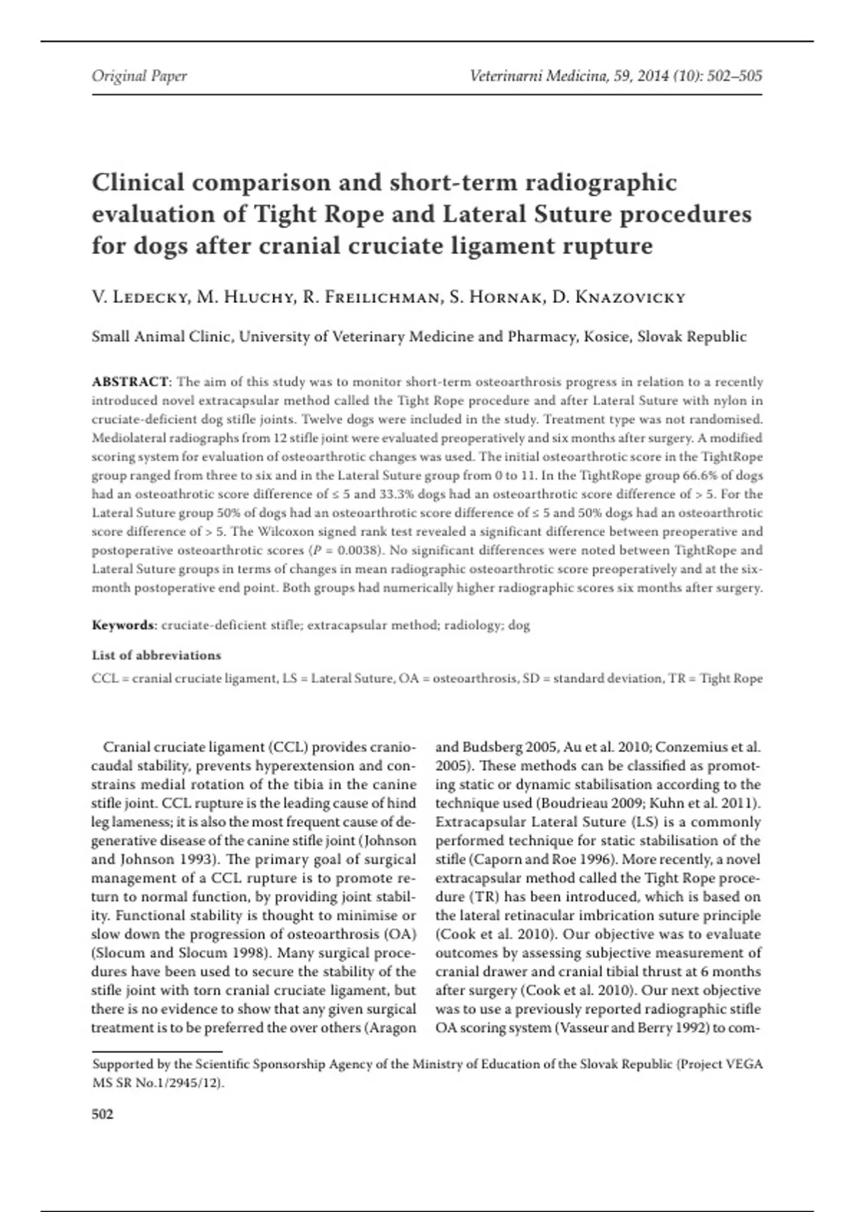 Clinical comparison and short-term radiographic evaluation of Tight ...
