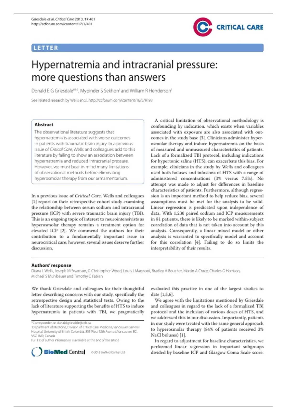 Hypernatremia and intracranial pressure: morequestions than answers ...
