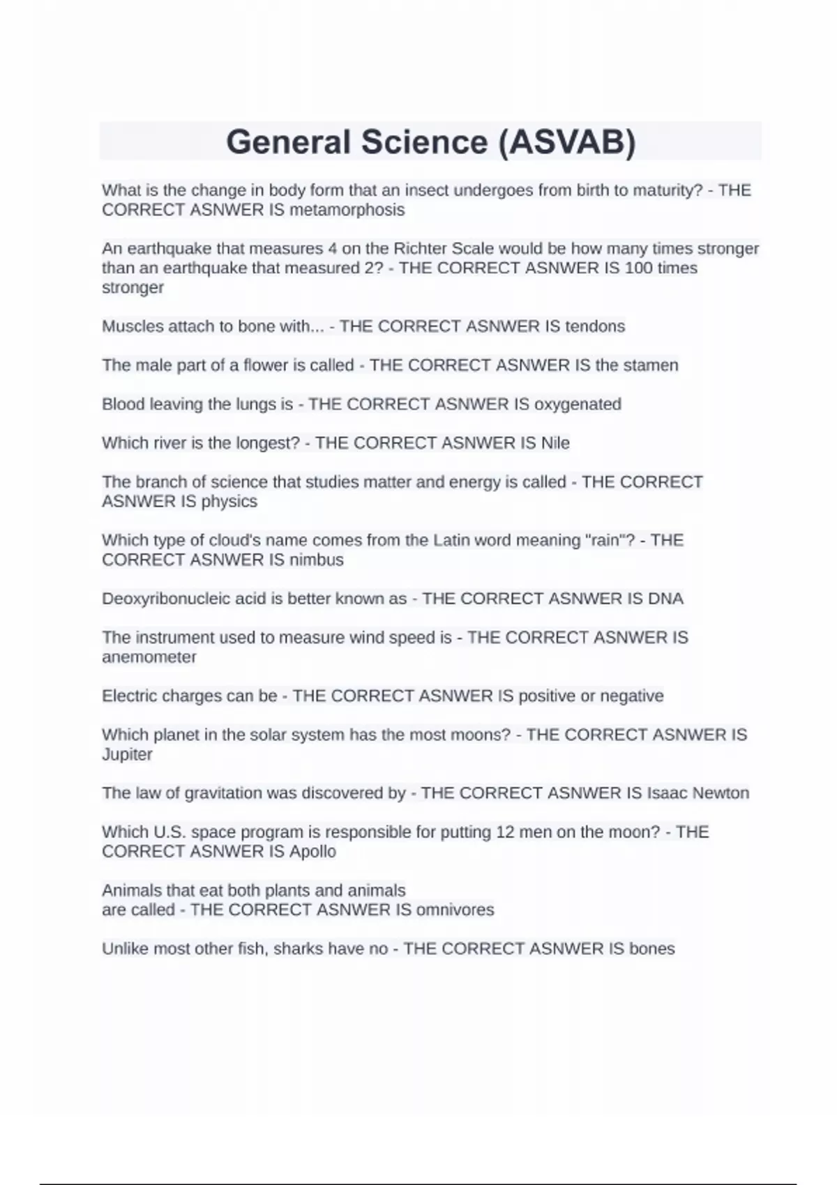 ASVAB General Science Revised Questions and Answers - ASVAB - Stuvia US