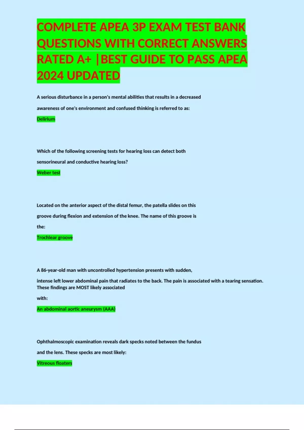 COMPLETE APEA 3P EXAM TEST BANK QUESTIONS WITH CORRECT ANSWERS RATED A+ ...