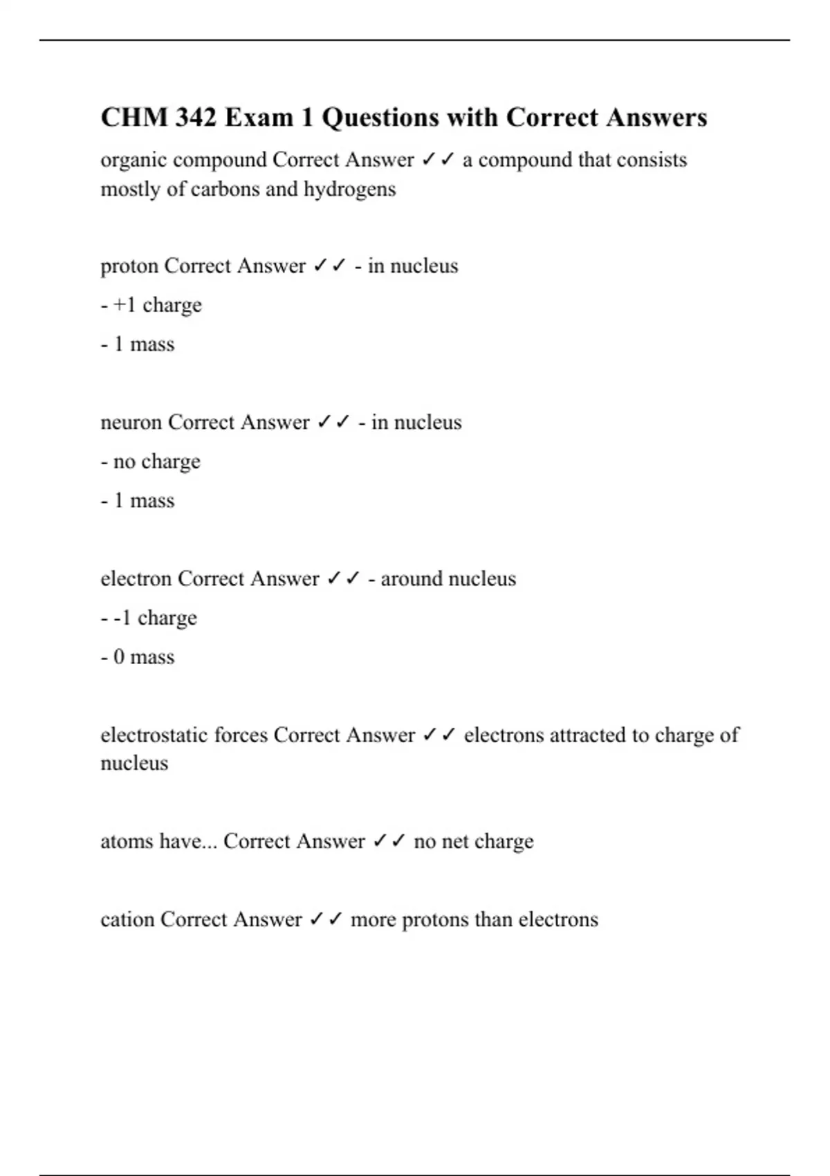 CHM 342 Exam 1 Questions with Correct Answers - Bio 342 - Stuvia US