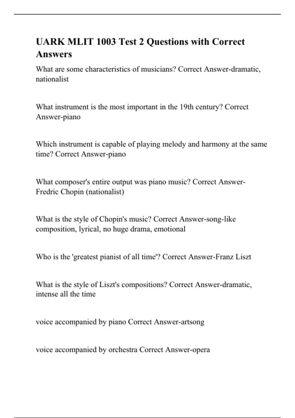 UARK MLIT 1003 Test 2 Questions with Correct Answers - Bio 342 - Stuvia US