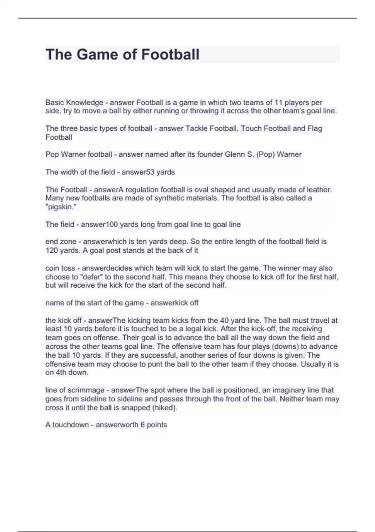 The Game of Football Questions and Answers 2024 - Football - Stuvia US