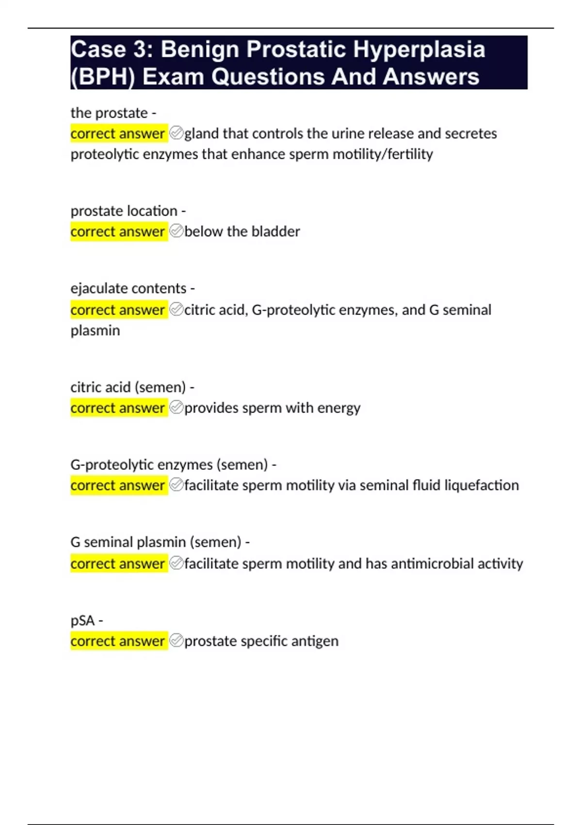Case 3: Benign Prostatic Hyperplasia (BPH) Exam Questions And Answers ...