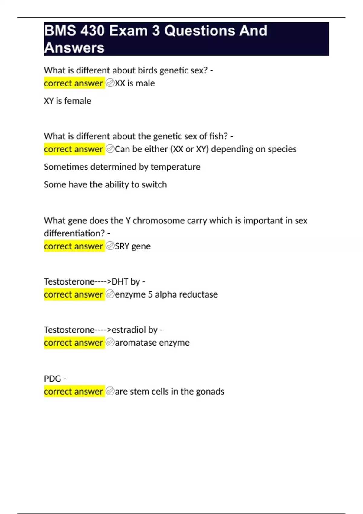 BMS 430 Exam 3 Questions And Answers - BMS 430 - Stuvia US