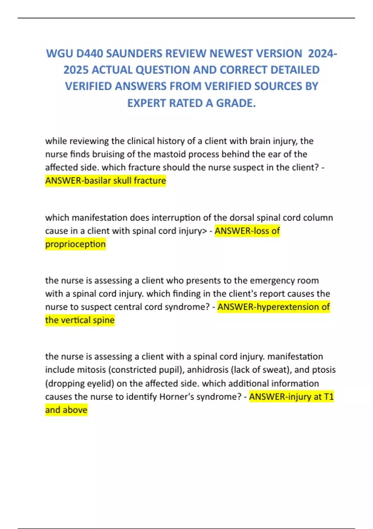 WGU D440 SAUNDERS REVIEW NEWEST VERSION ACTUAL QUESTION AND CORRECT ...