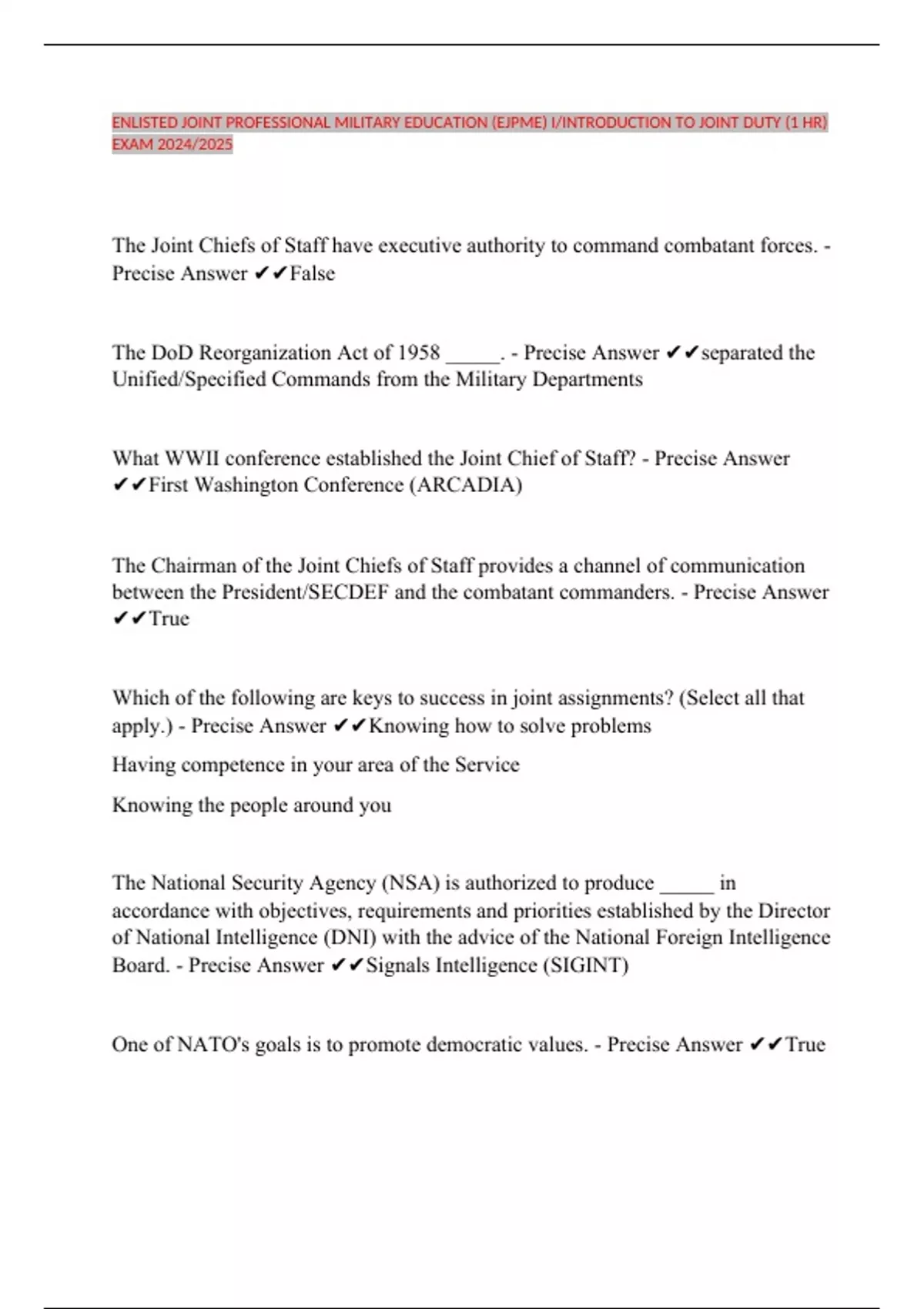 ENLISTED JOINT PROFESSIONAL MILITARY EDUCATION (EJPME) I/INTRODUCTION ...