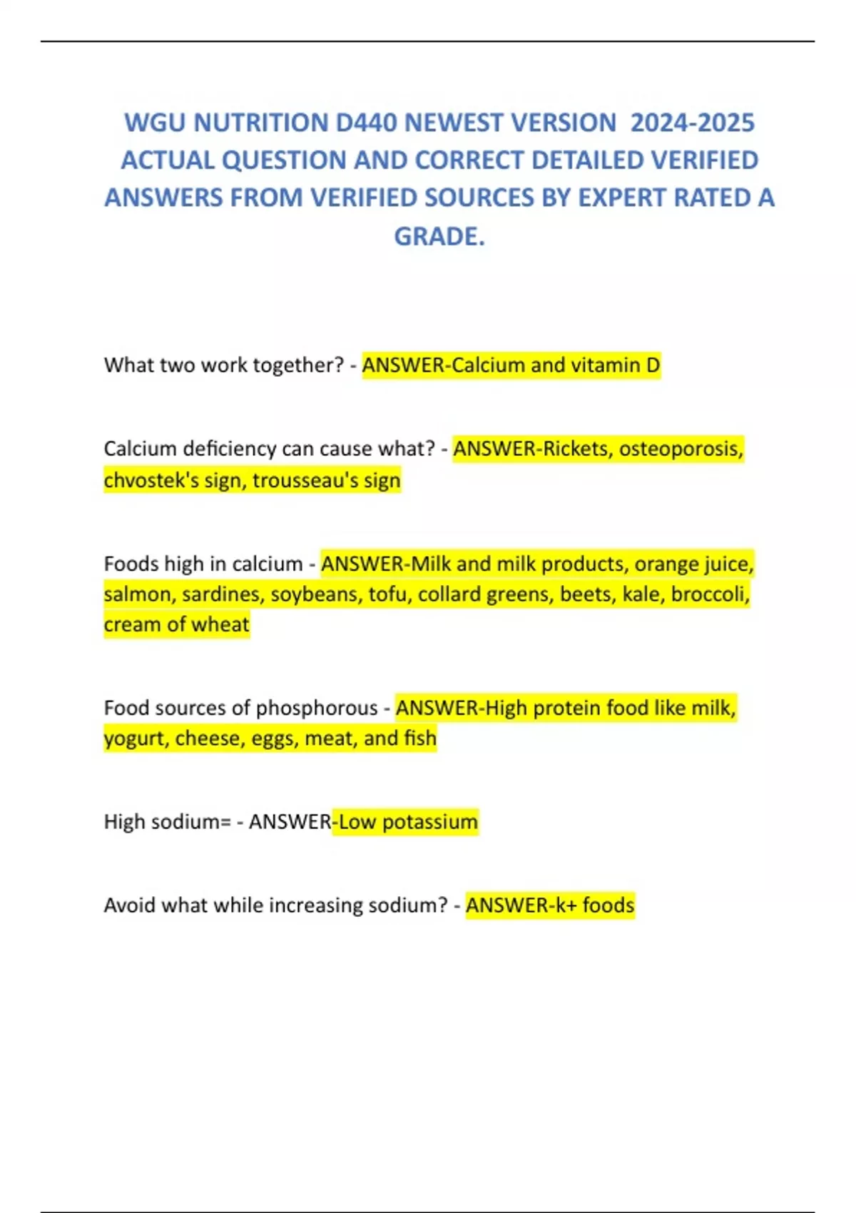 WGU NUTRITION D440 NEWEST VERSION ACTUAL QUESTION AND CORRECT DETAILED ...