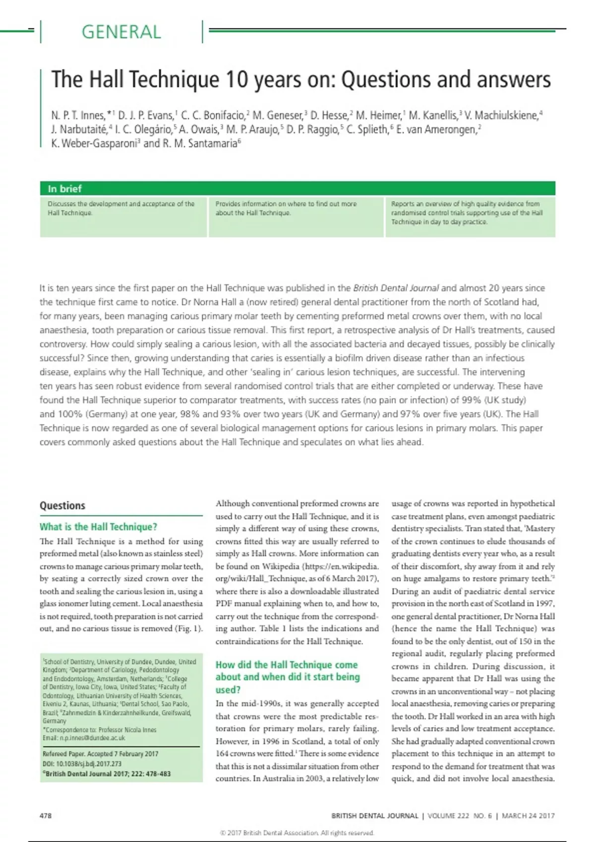 The Hall Technique 10 years on: Questions and answers - Hall Technique ...