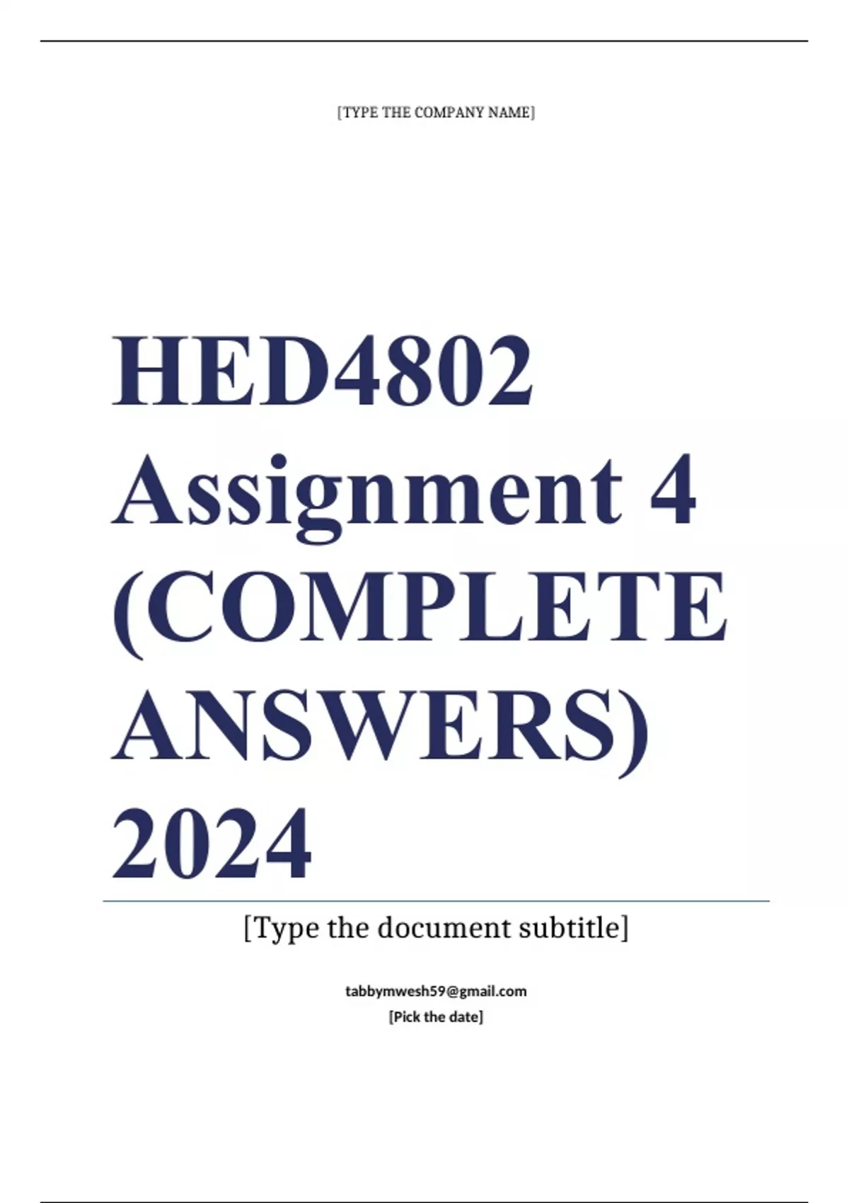 HED4802 Assignment 4 (COMPLETE ANSWERS) 2024 - DUE August 2024 ; 100% TRUSTED Complete, trusted ...