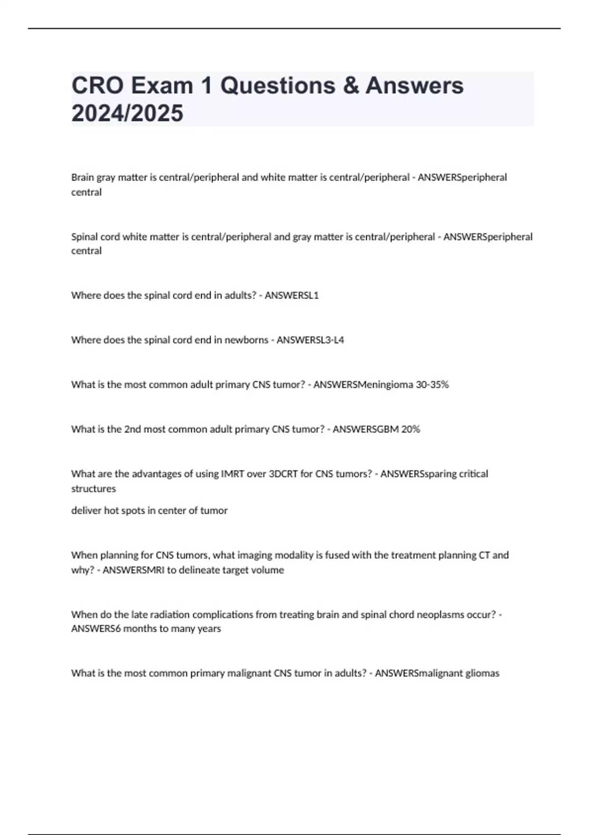 CRO Exam 1 Questions & Answers 2024/2025 - CRO - Stuvia US
