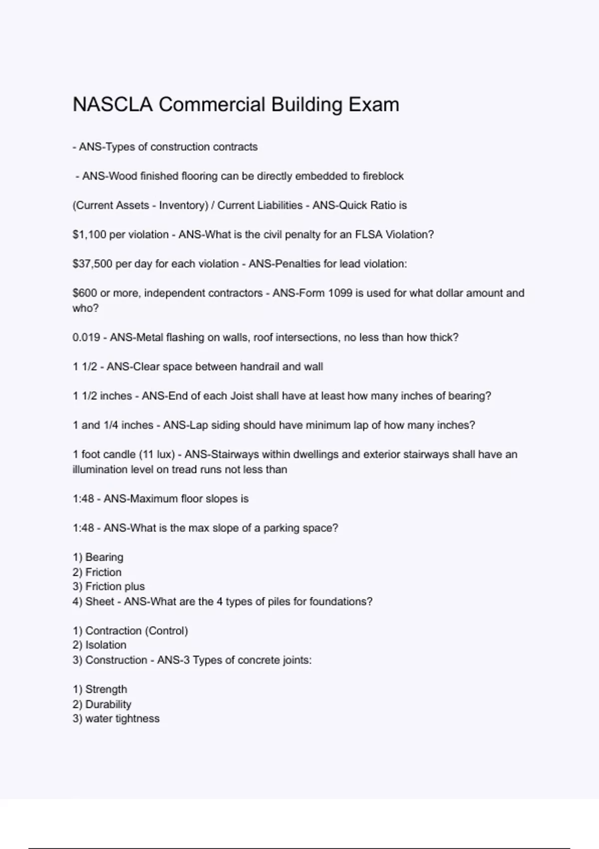 NASCLA Commercial Building Exam questions and correct answers ...