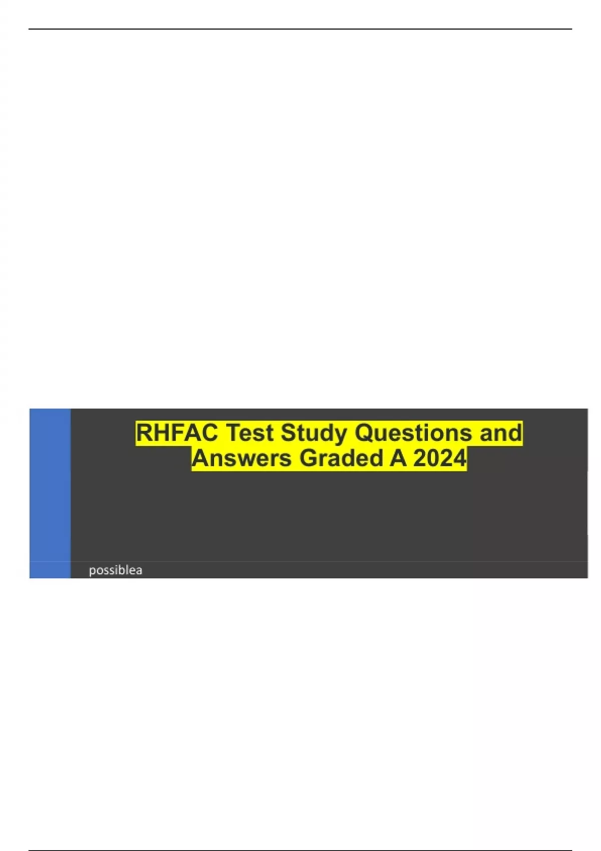 RHFAC Test Study Questions and Answers Graded A 2024 - RHFAC - Stuvia US