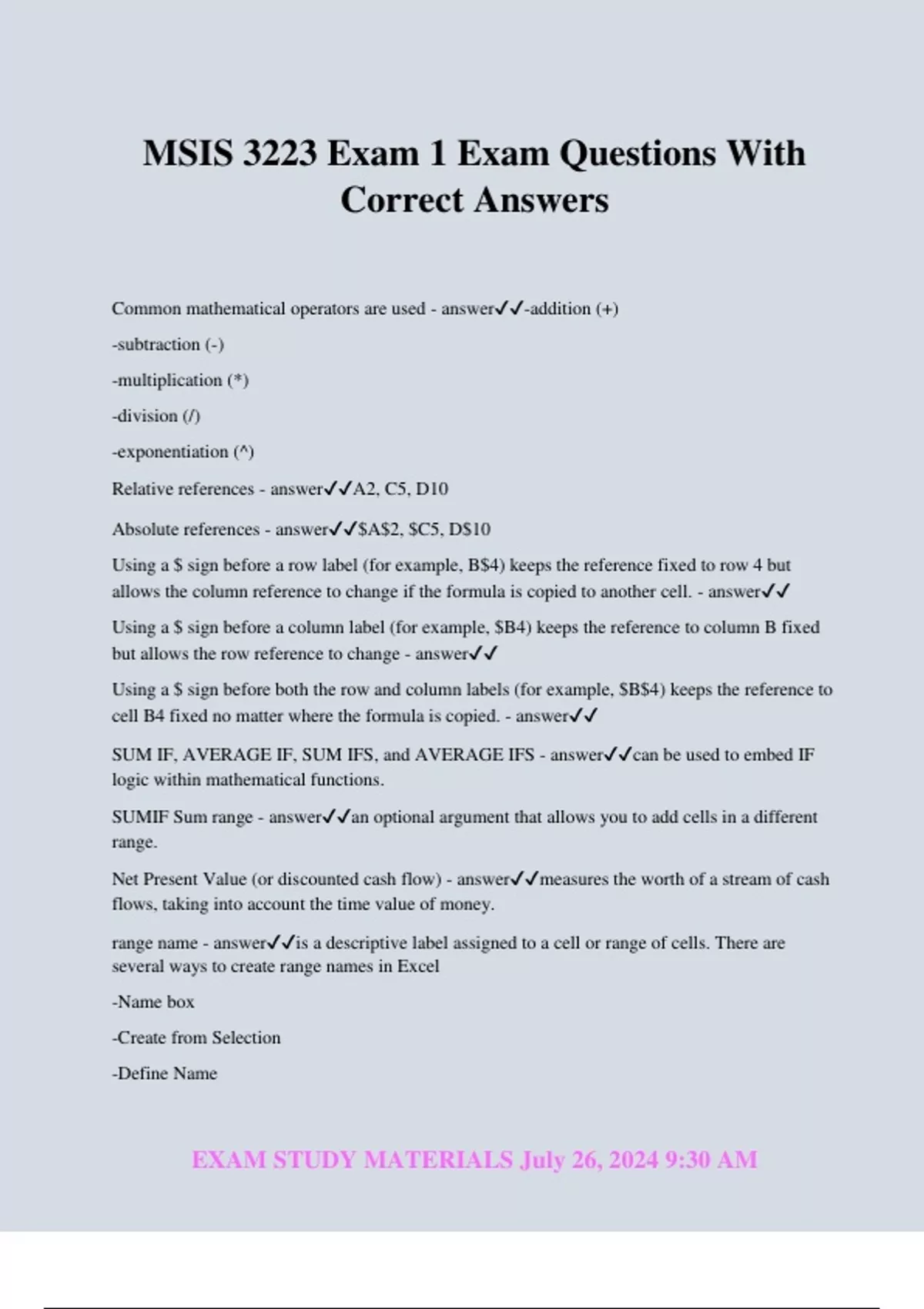 MSIS 3223 Exam 1 Exam Questions With Correct Answers - MSIS 3223 ...