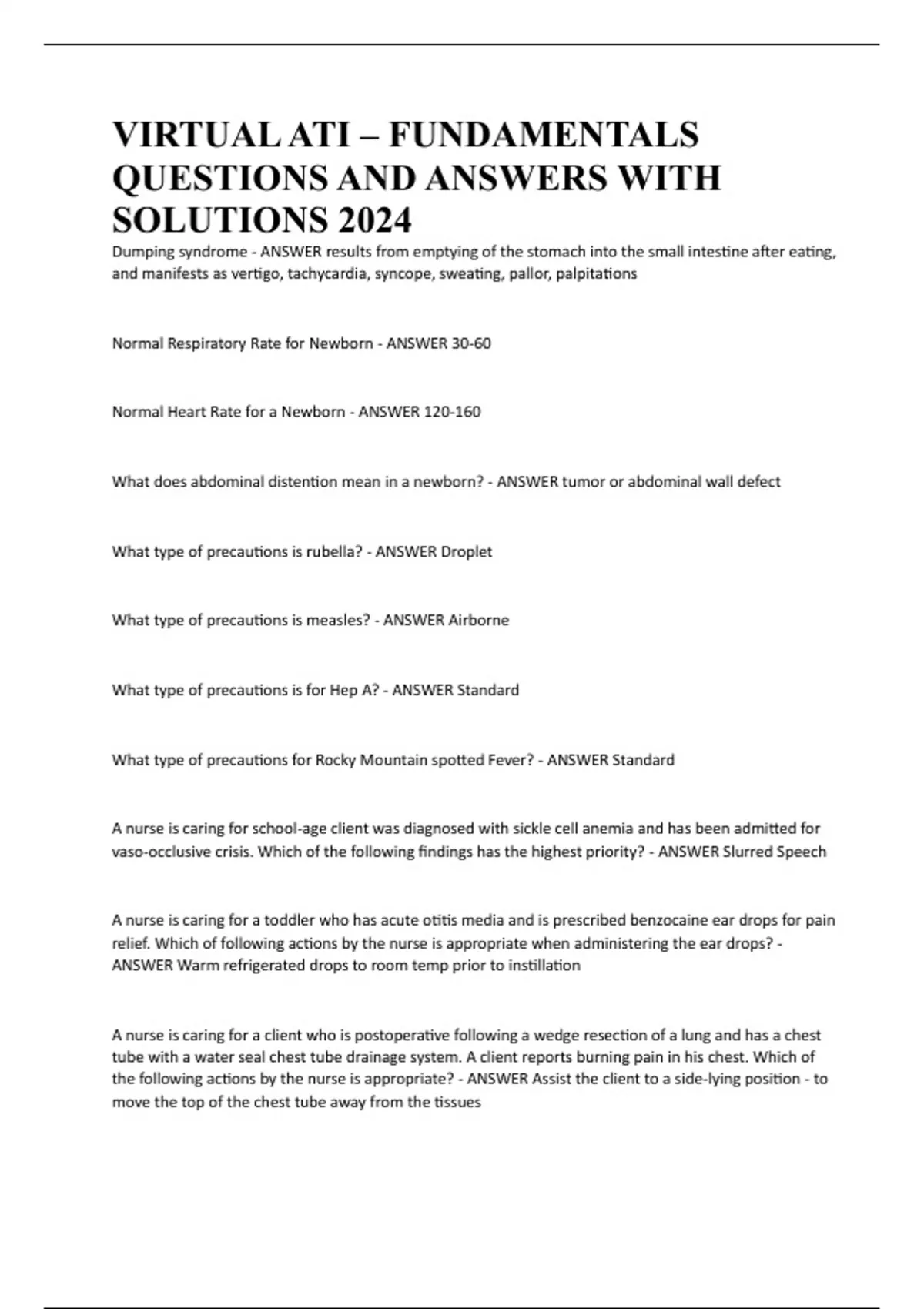 VIRTUAL ATI – FUNDAMENTALS QUESTIONS AND ANSWERS WITH SOLUTIONS 2024 ...