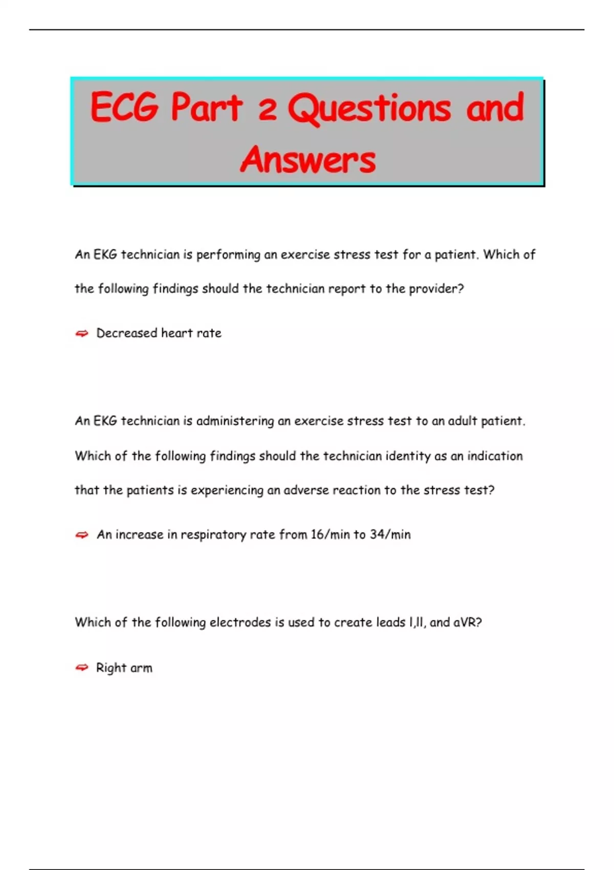 ECG Part 2 Questions and Answers - ECG - Stuvia US