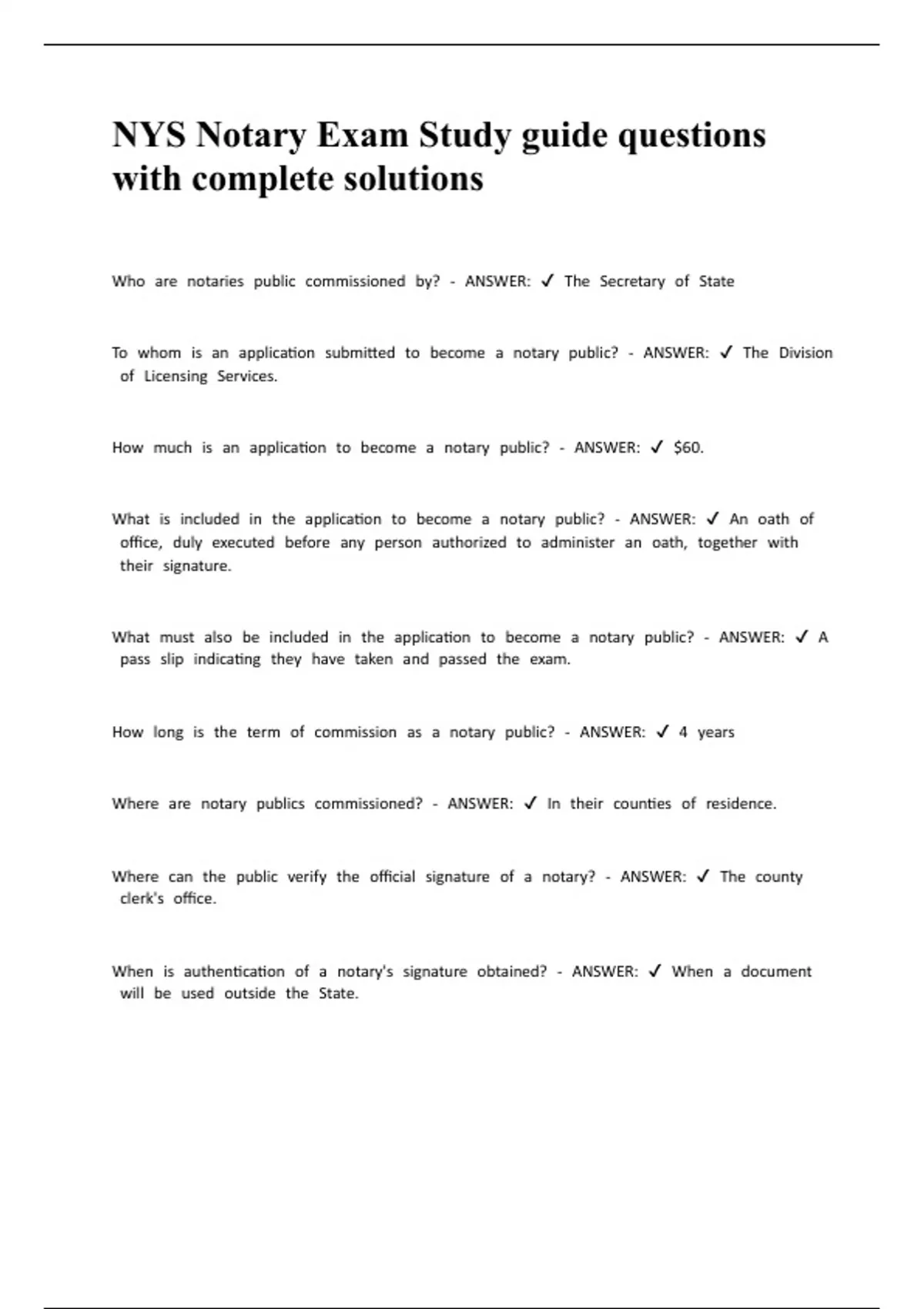 NYS Notary questions and Answers Latest 2024/2025 Update Fully Solved ...