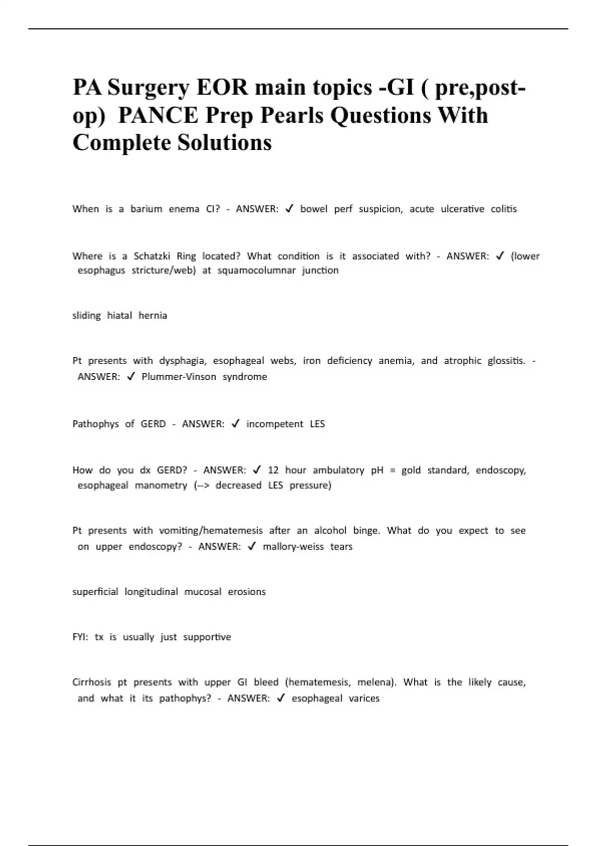 PA Surgery EOR main topics -GI ( pre,post-op) PANCE Prep Pearls ...