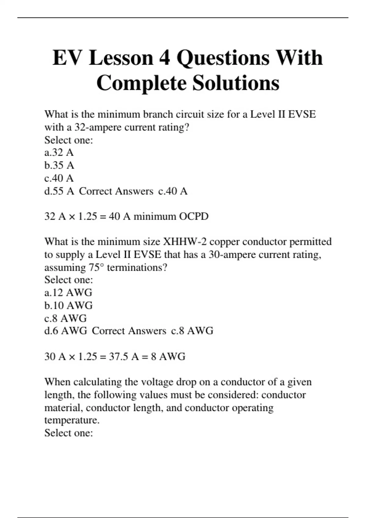EV Lesson 4 Questions With Complete Solutions - EVITP - Stuvia US