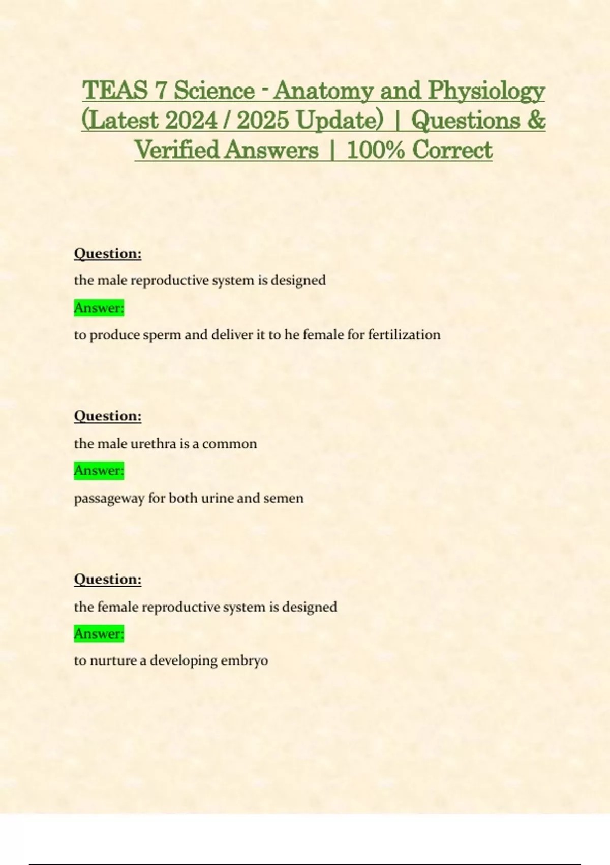 TEAS 7 Science - Anatomy and Physiology (Latest 2024 / 2025 Update ...