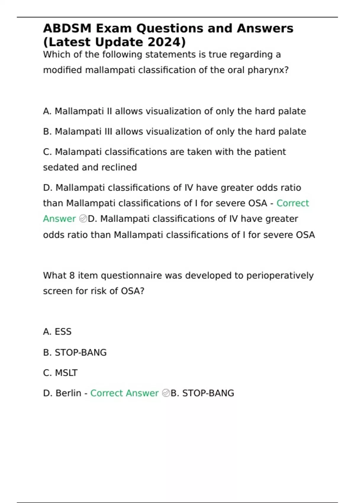 ABDSM Exam Questions and Answers (Latest Update 2024) - ABDSM - Stuvia US