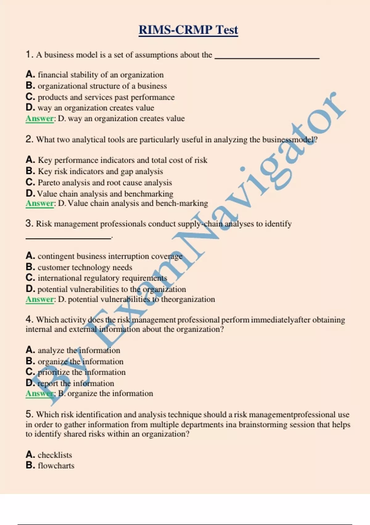 RIMS-CRMP Test ( Latest 2024 / 2025 ) Actual Questions and Answers 100% ...