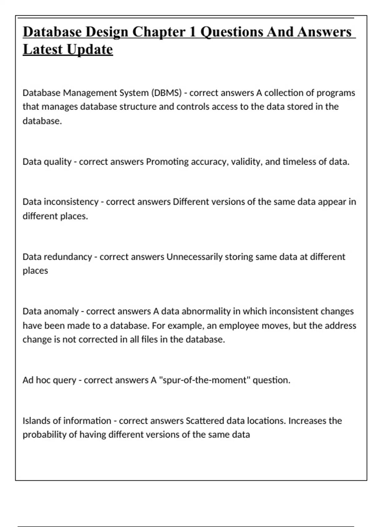 Database Design Chapter 1 Questions And Answers Latest Update ...