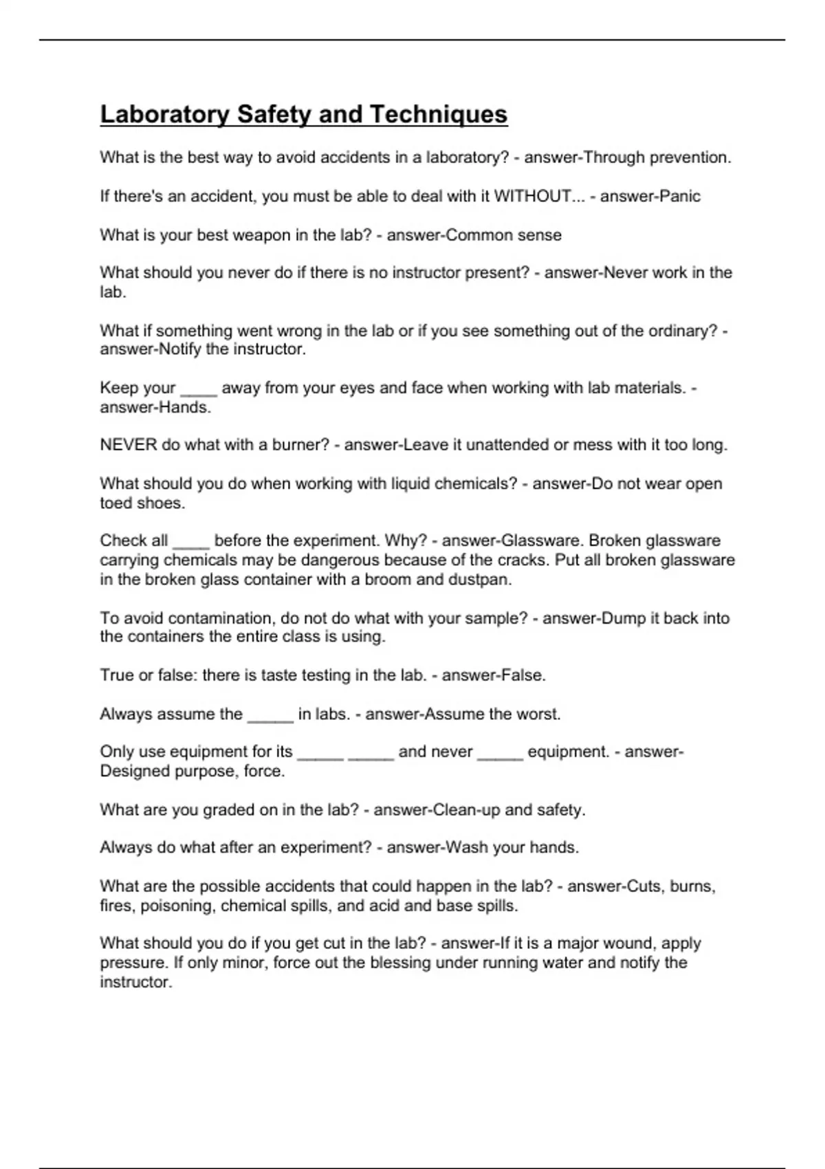 Laboratory Safety and Techniques - Laboratory Safety and Techniques ...