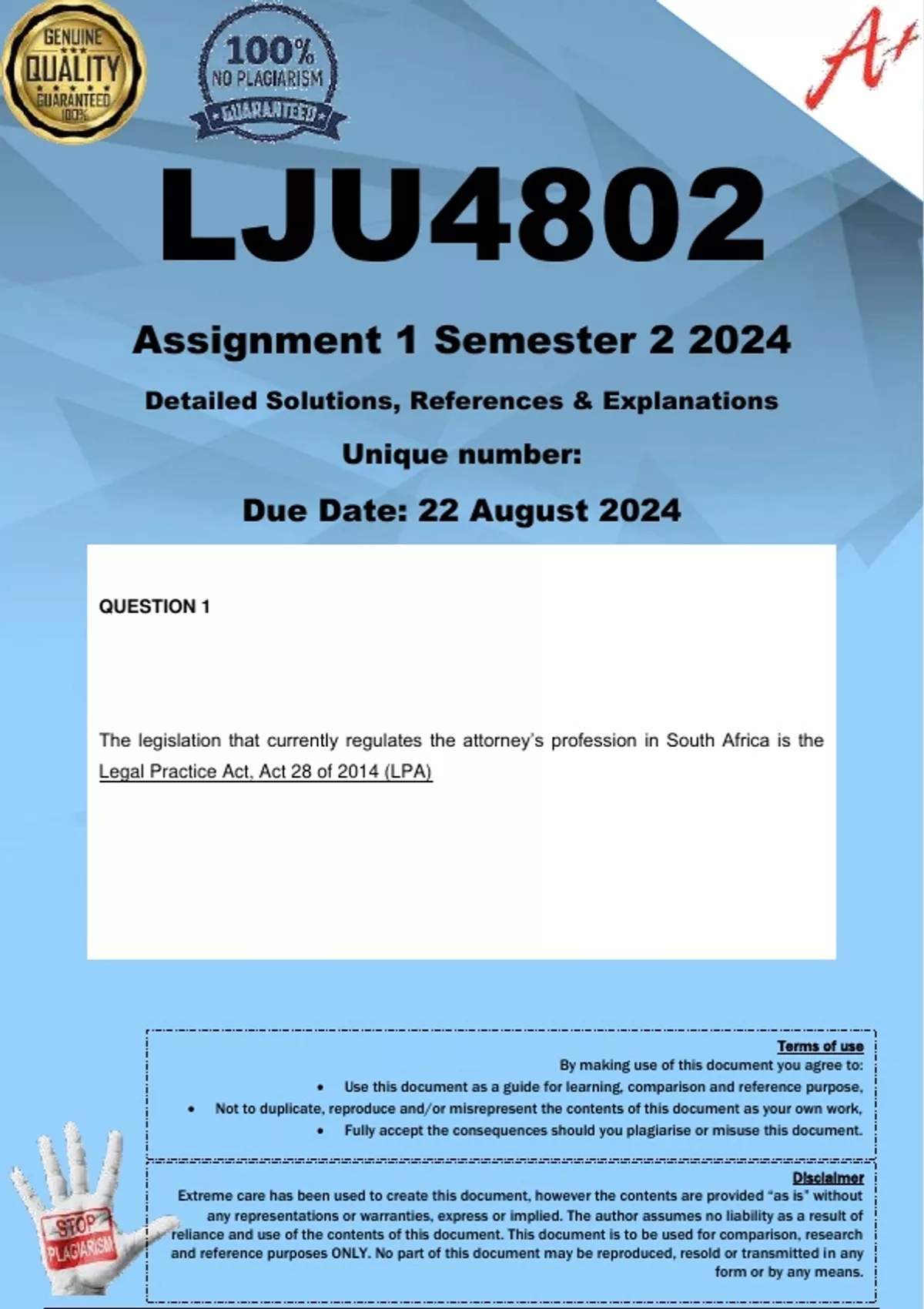 LJU4802 Assignment 1 (COMPLETE ANSWERS) Semester 2 2024 - DUE 22 August ...