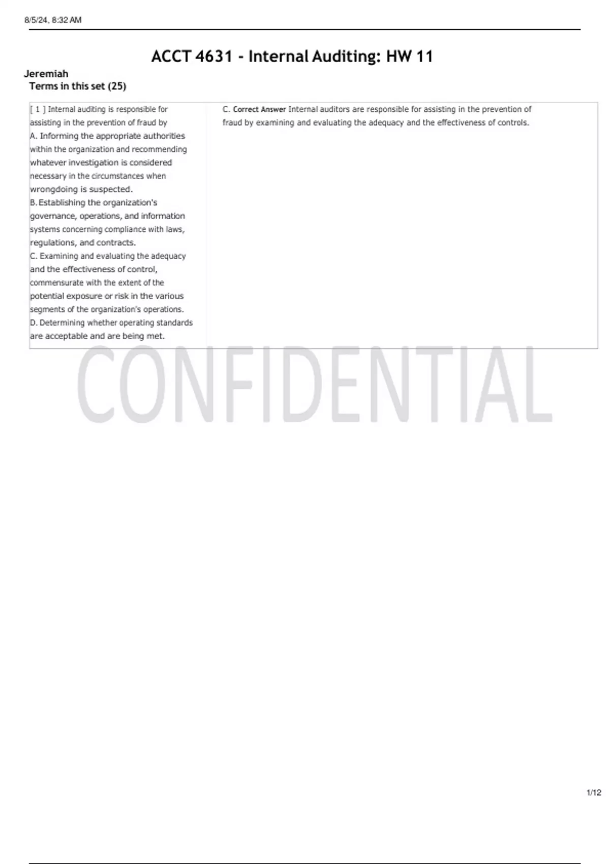 ACCT 4631 - Internal Auditing_ HW 11 (DETAILED 100- SURE ANSWERS) 2024 ...