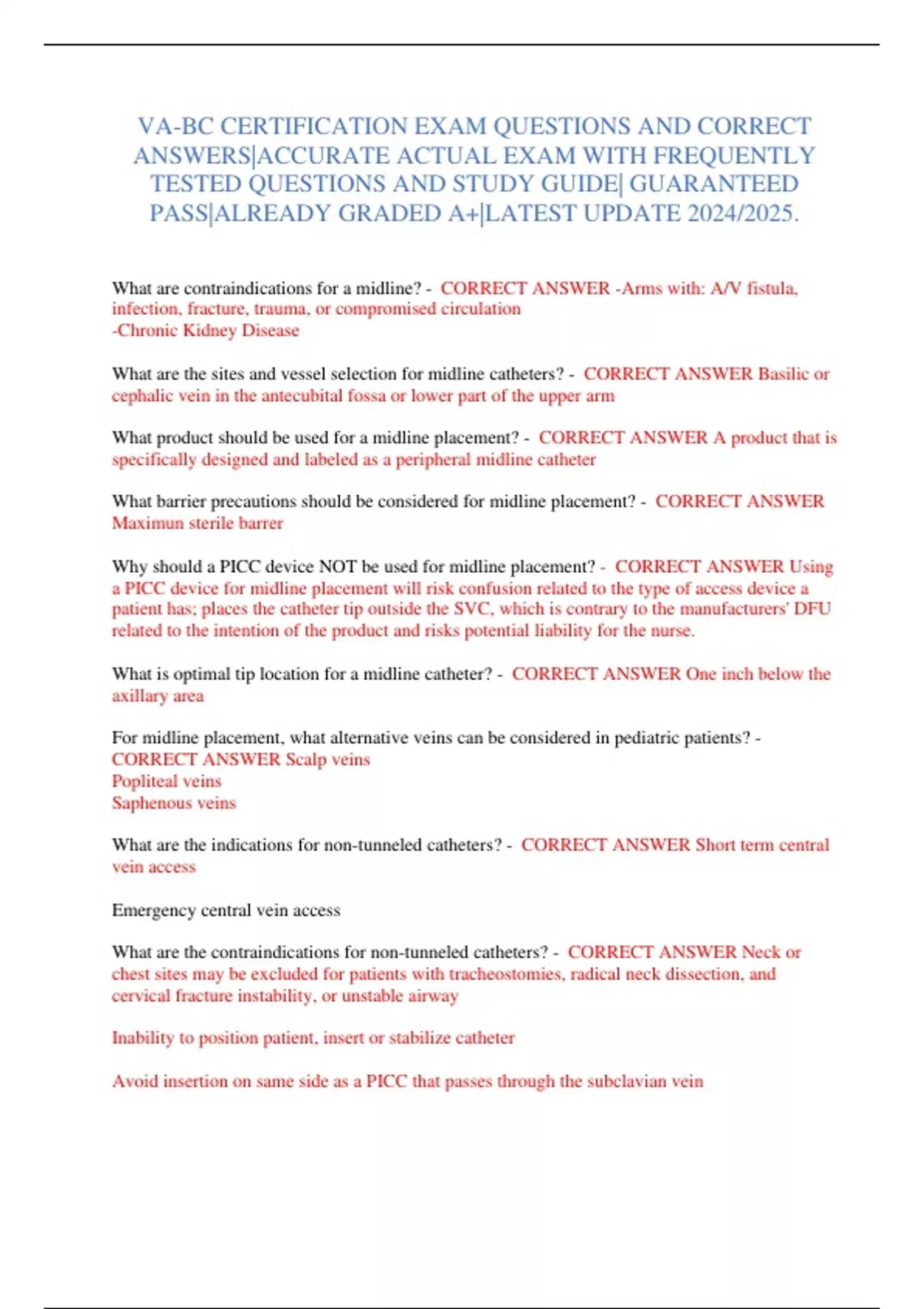 VA-BC CERTIFICATION EXAM QUESTIONS AND CORRECT ANSWERS|ACCURATE ACTUAL EXAM WITH FREQUENTLY ...