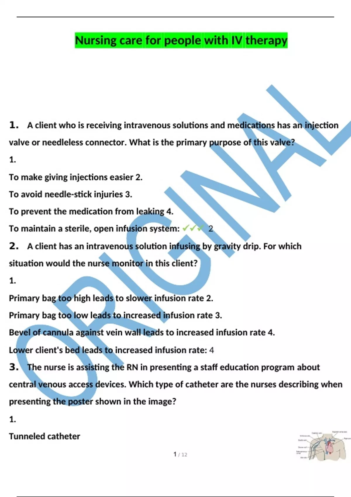 Nursing care for people with IV therapy Questions With Complete ...