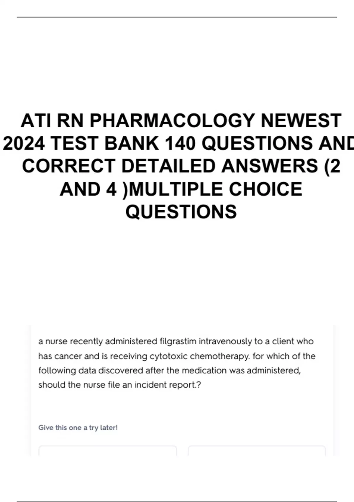 ATI RN PHARMACOLOGY NEWEST 2024 TEST BANK 140 QUESTIONS AND CORRECT ...