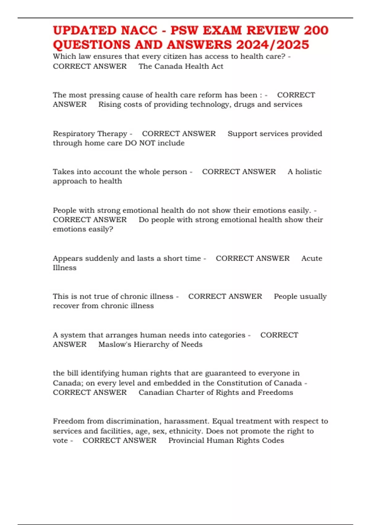 UPDATED NACC - PSW EXAM REVIEW 200 QUESTIONS AND ANSWERS 2025 LATEST ...