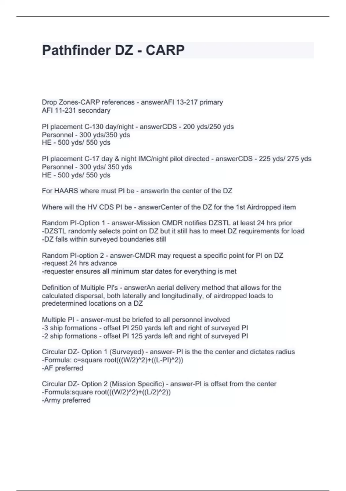 Pathfinder DZ - CARP Questions with Solutions 2024 - Pathfinder - Stuvia US