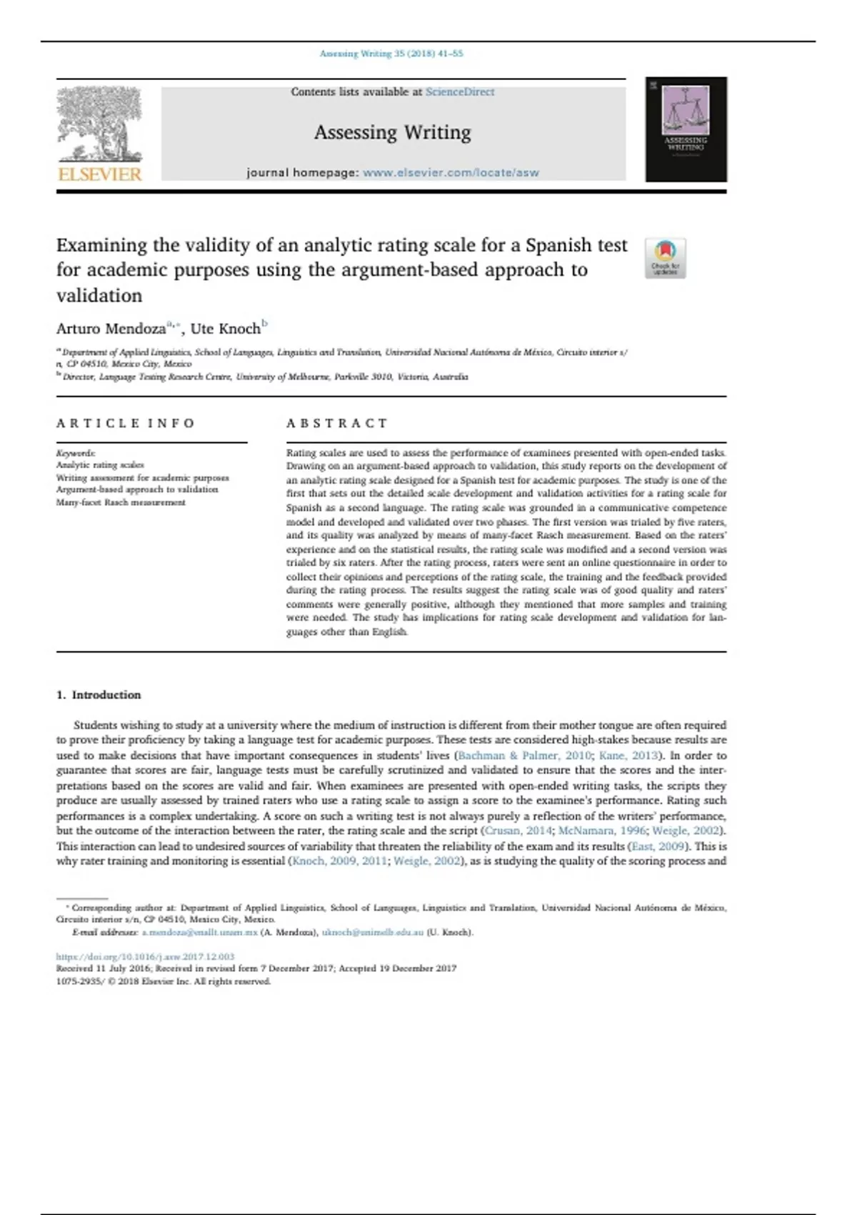 Examining the validity of an analytic rating scale for a Spanish test ...