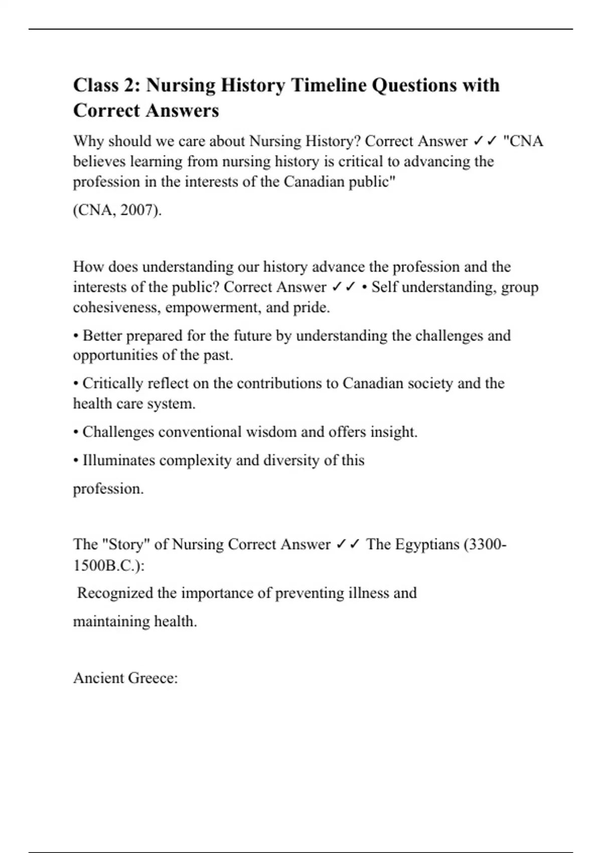 Class 2: Nursing History Timeline Questions with Correct Answers - RN ...