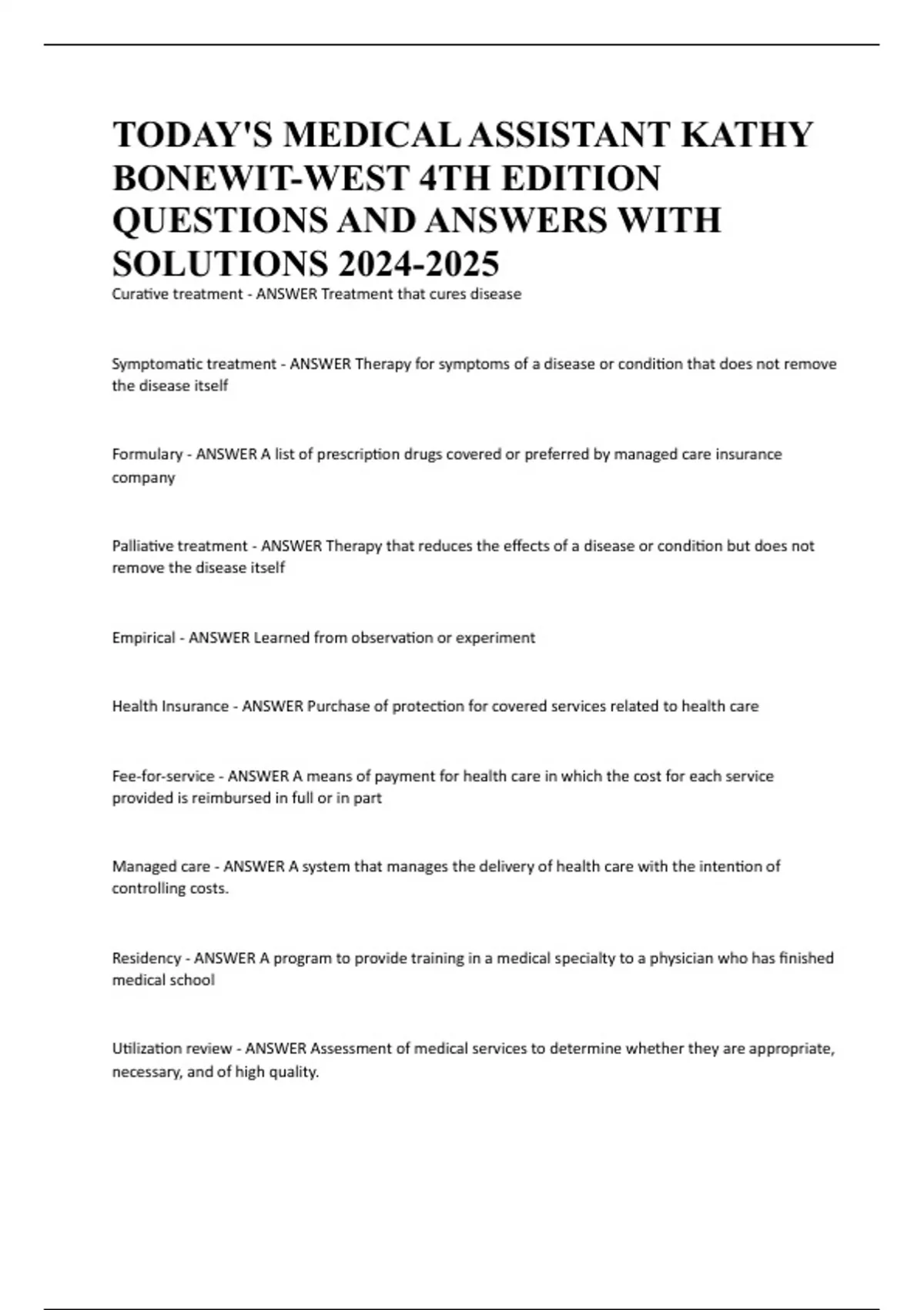 TODAY'S MEDICAL ASSISTANT KATHY BONEWIT-WEST 4TH EDITION QUESTIONS AND ...